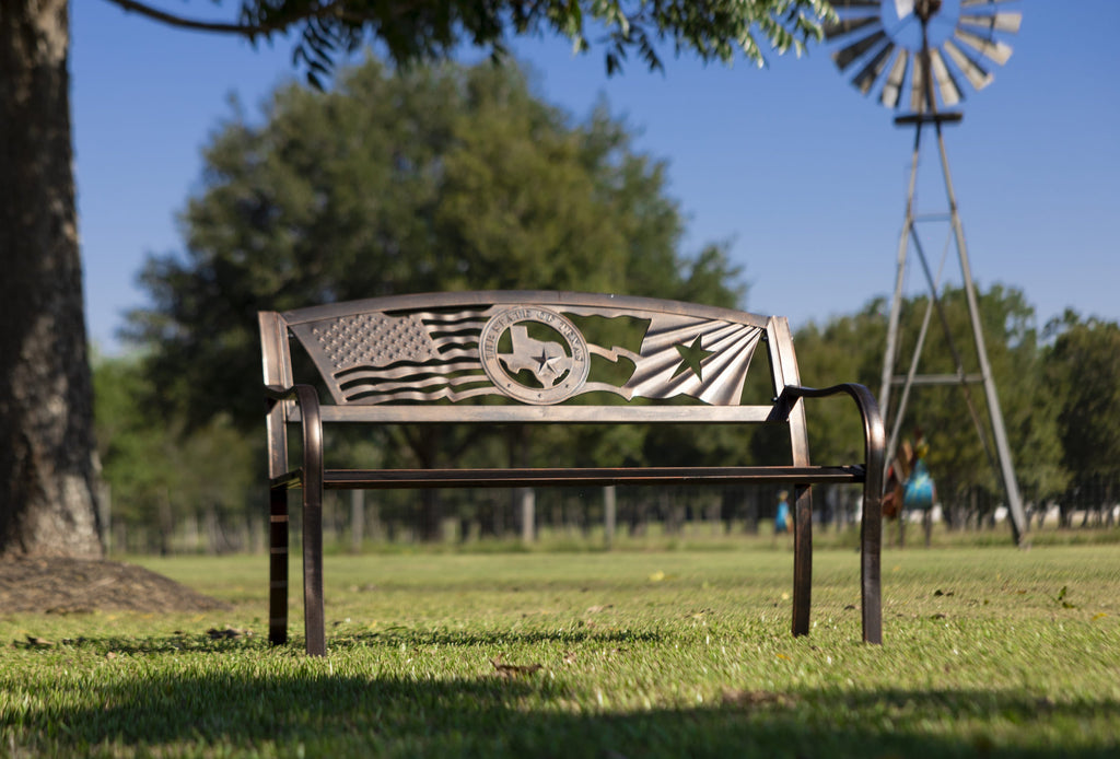 Flags Over Texas Garden Bench – Leigh Country