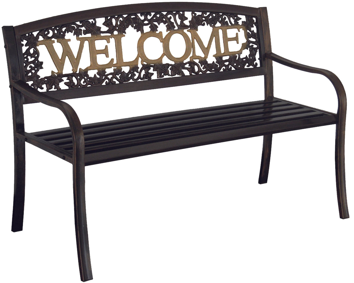 Black & Gold Welcome Metal Bench – Leigh Country
